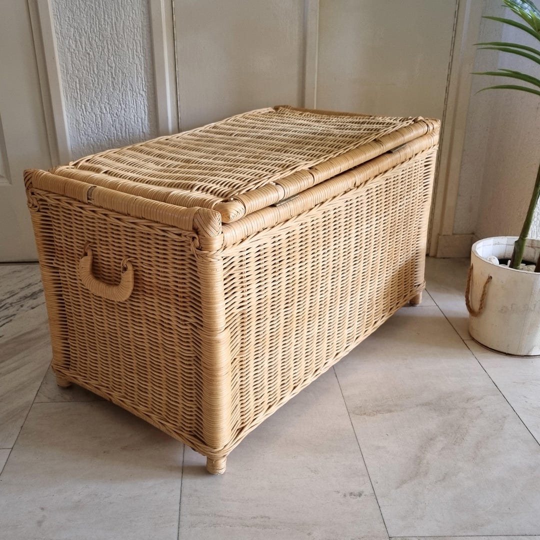 Large Wicker Chest, Lidded Basket for Storage, Large Wicker Basket ...