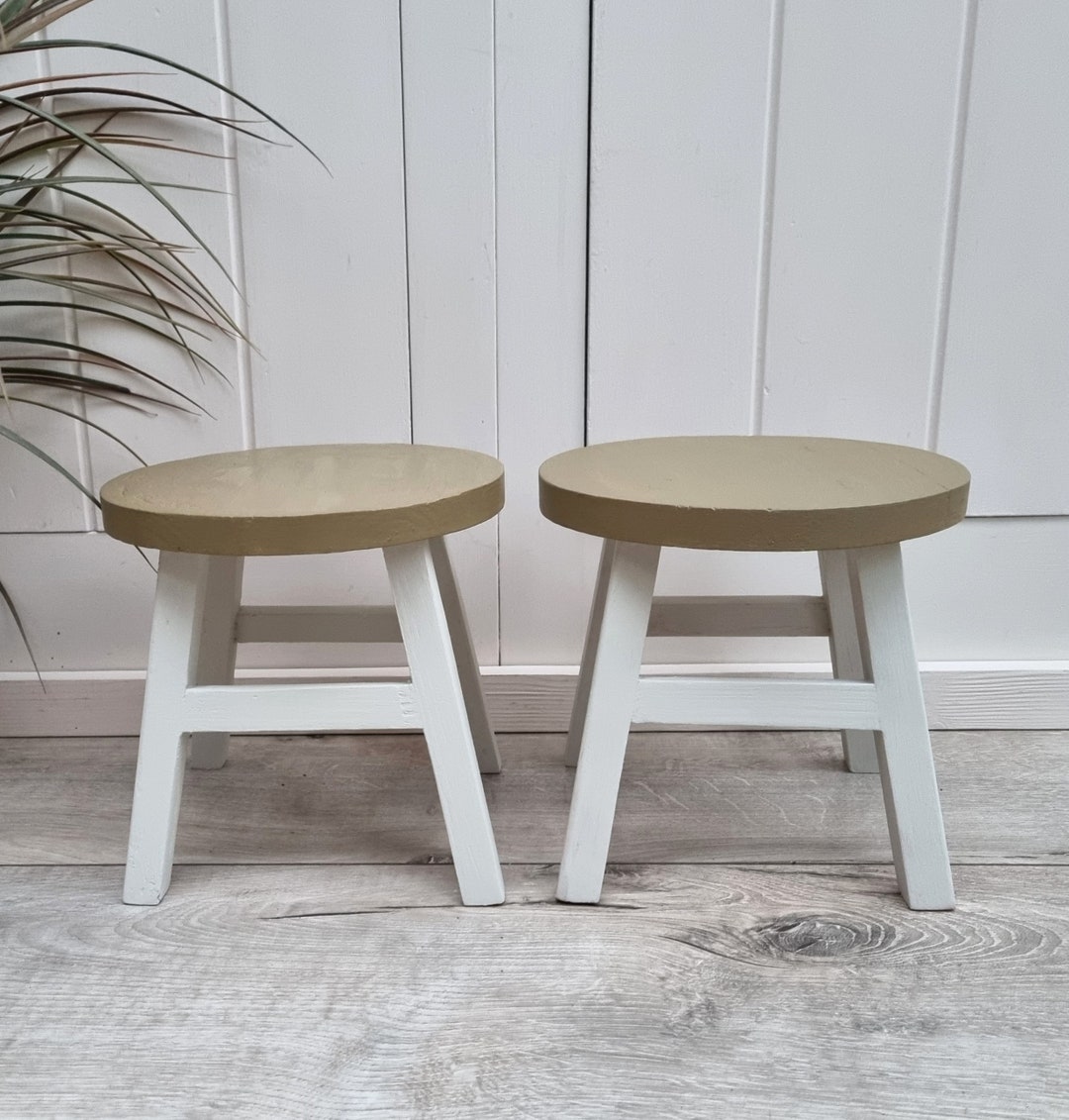 2 White Wooden Plant Tables, Wooden Stool. Plant Stand, Small Plant ...
