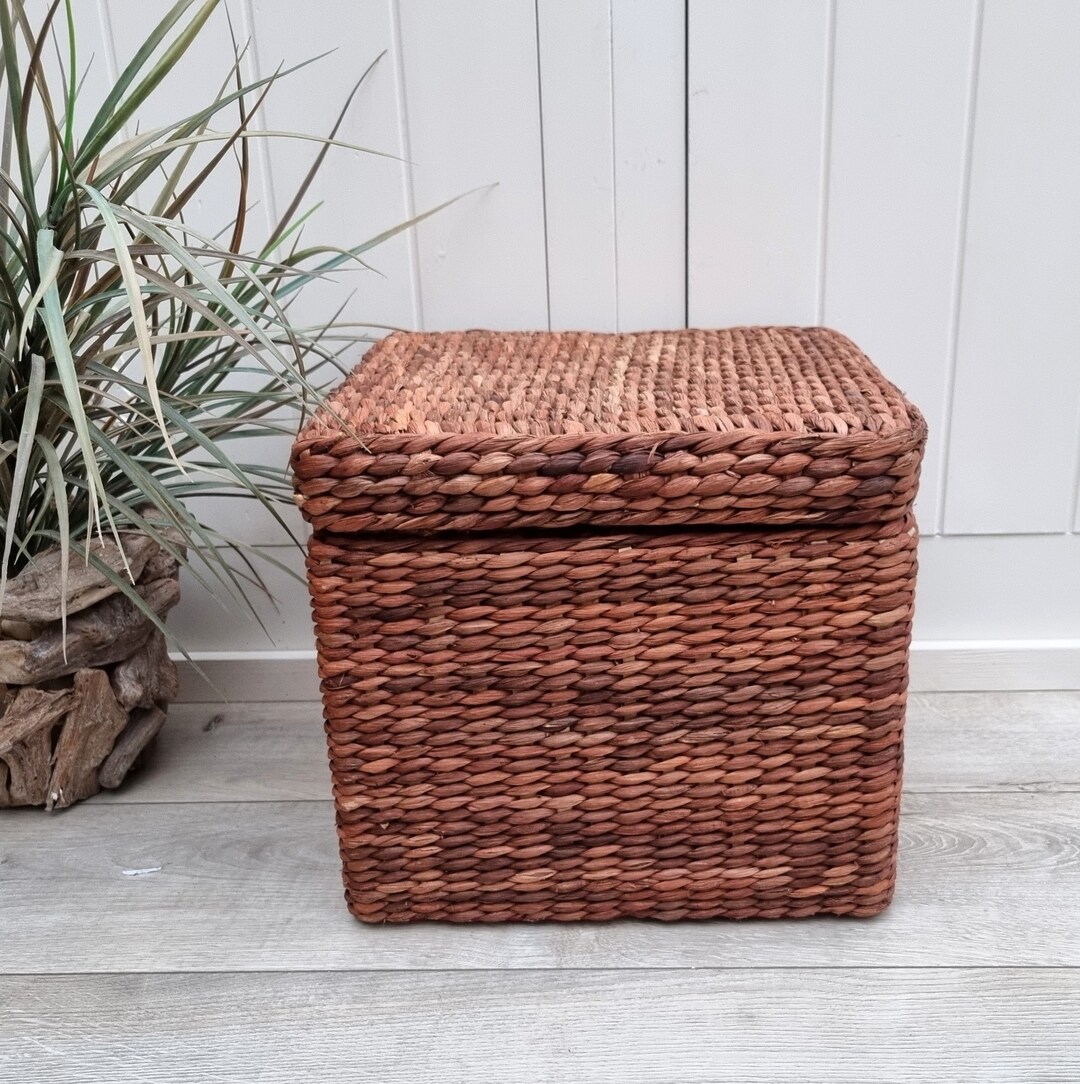 Wicker Storage Ottoman, Wicker Stool, Square Wicker Footstool, Storage ...