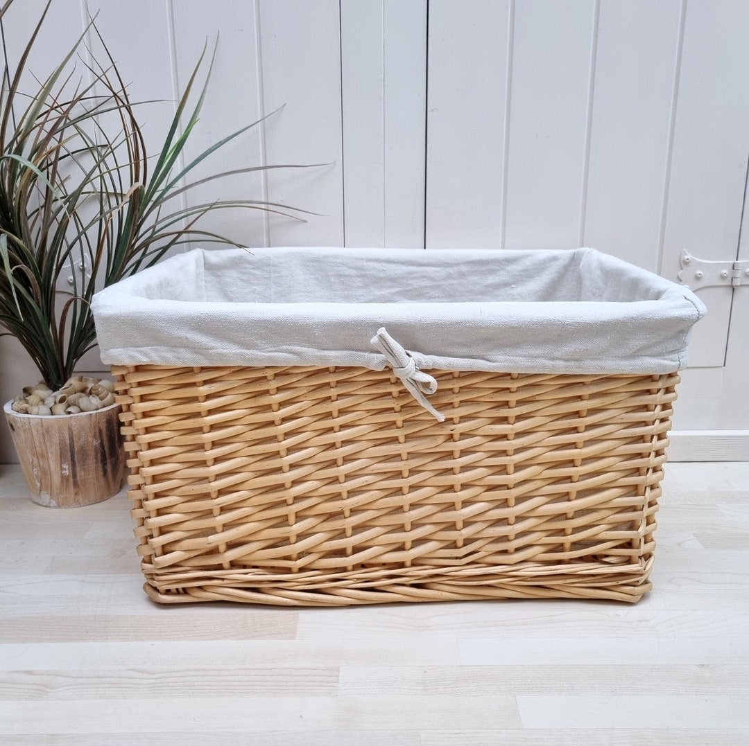 Large Wicker Basket, Rectangular Basket With Lining, Basket for Toys ...