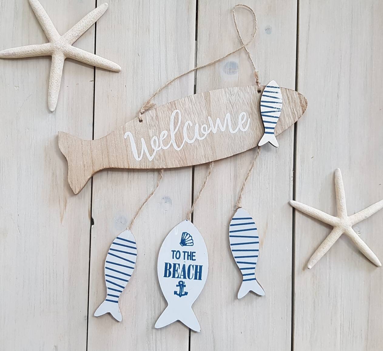 Wooden Fish 'welcome' Sign Beach Decor Coastal | Etsy