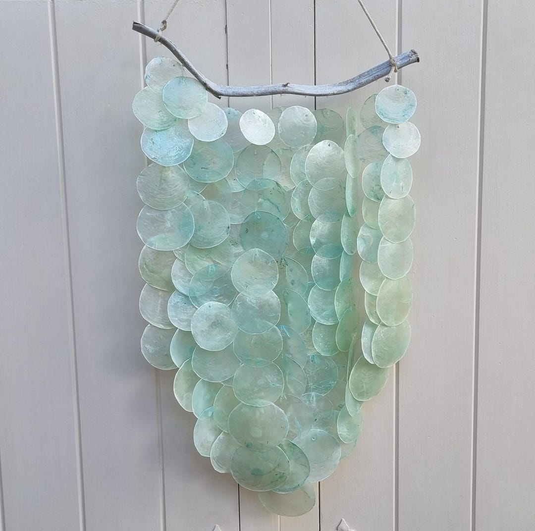 Turquoise Capiz Wind Chime, Capiz Shell Mobile, Beach Decor, Coastal ...