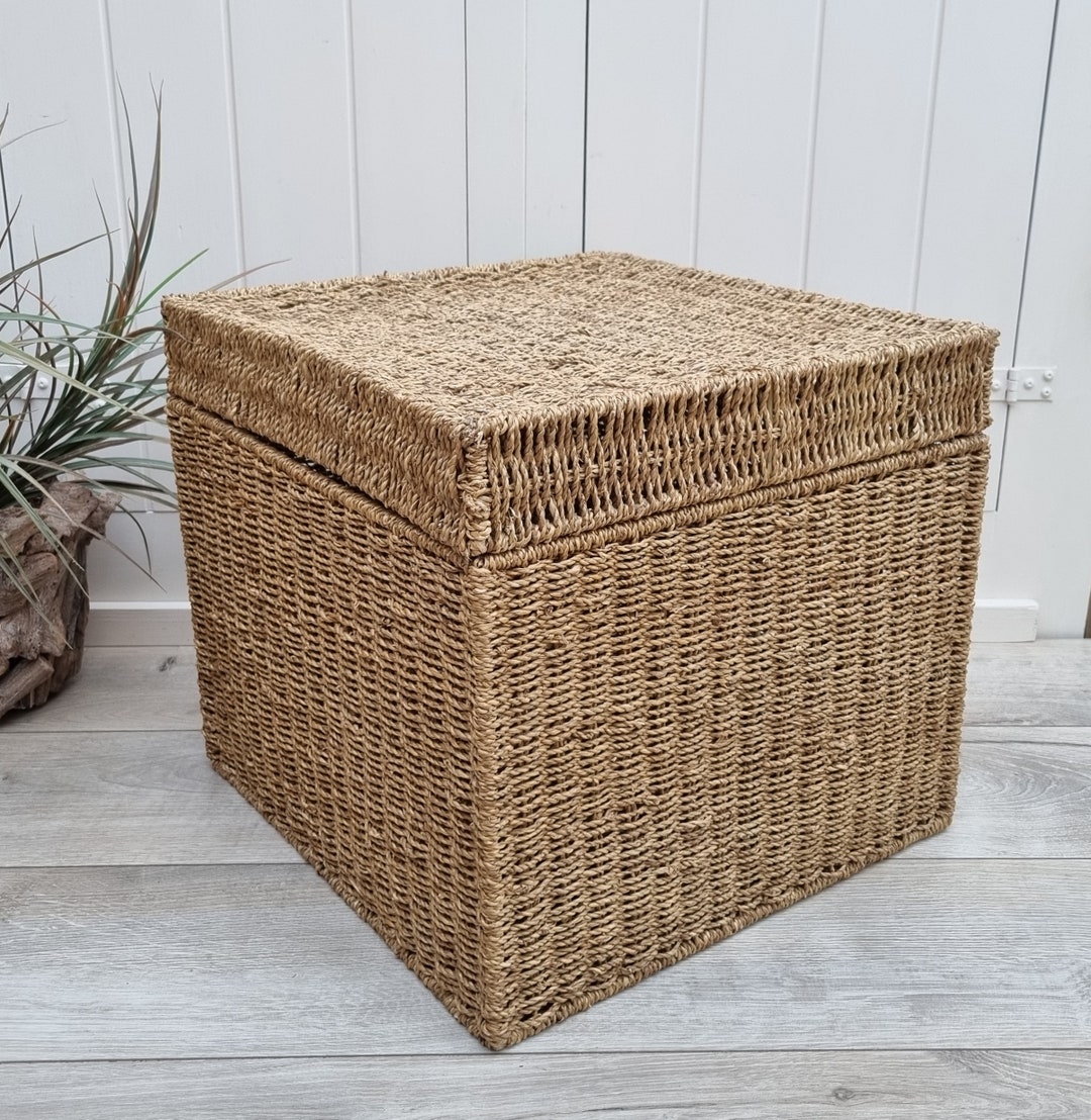 Large Square Wicker Basket, Lidded Wicker Basket, Wicker Trunk, Wicker ...