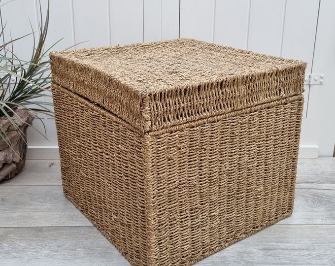 Large Square Wicker Basket, Lidded Wicker Basket, Wicker Trunk, Wicker ...