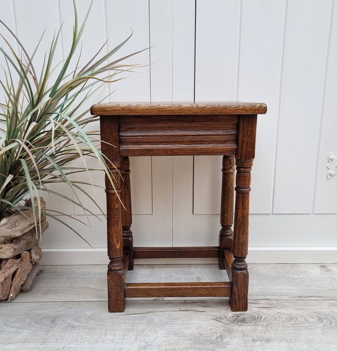 Mid Century Wooden Side Table, Turned Leg Table, Solid Wood Plant Table ...
