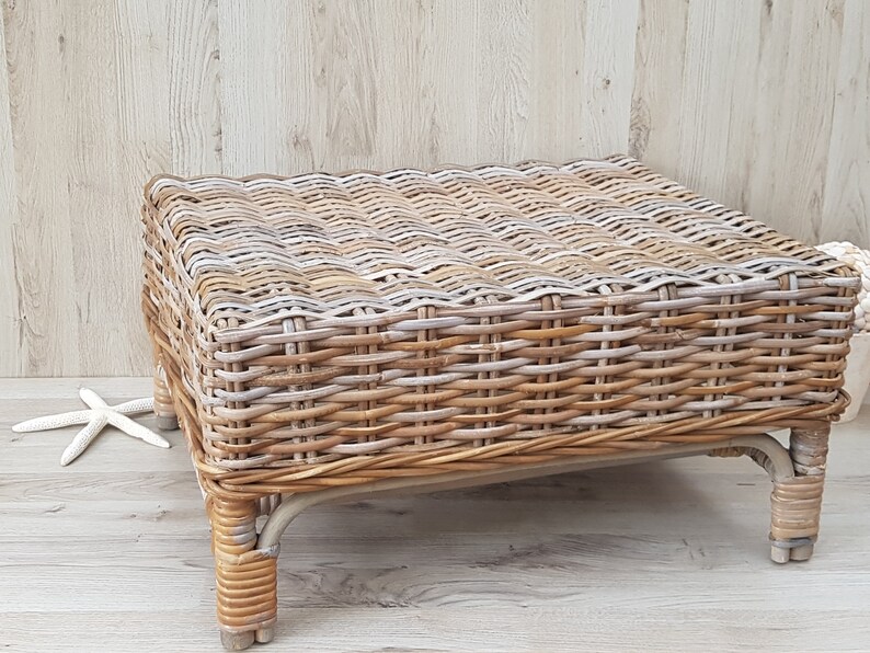 Vintage wicker footstool Rattan foot stool Bamboo stool | Etsy