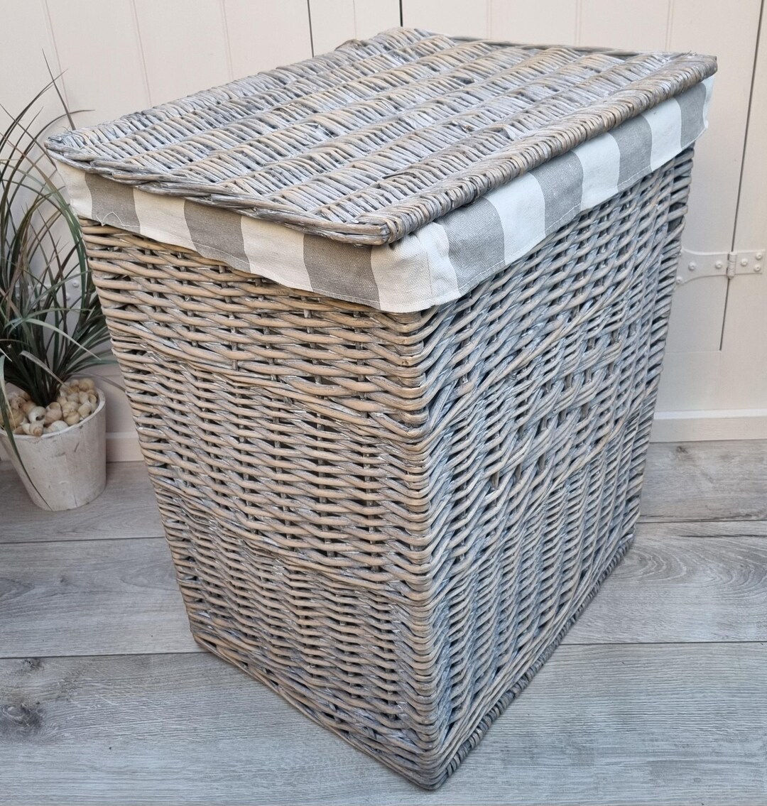 Large Wicker Laundry Basket, Lidded Wicker Basket, Gray Wicker Basket ...