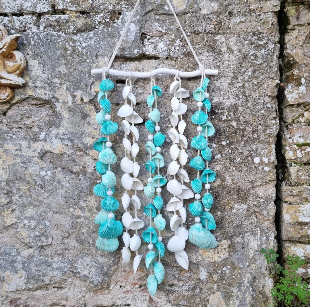 Shell Wall Decor, Coastal Wall Decor, Shell Wind Chime, Blue and White ...