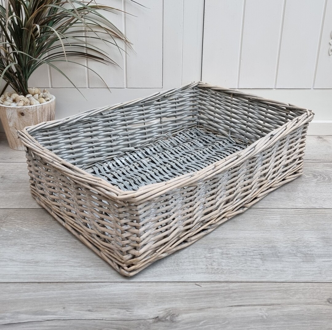 Rectangular Old Gray Wicker Basket, Wicker Magazine Holder, Storage ...