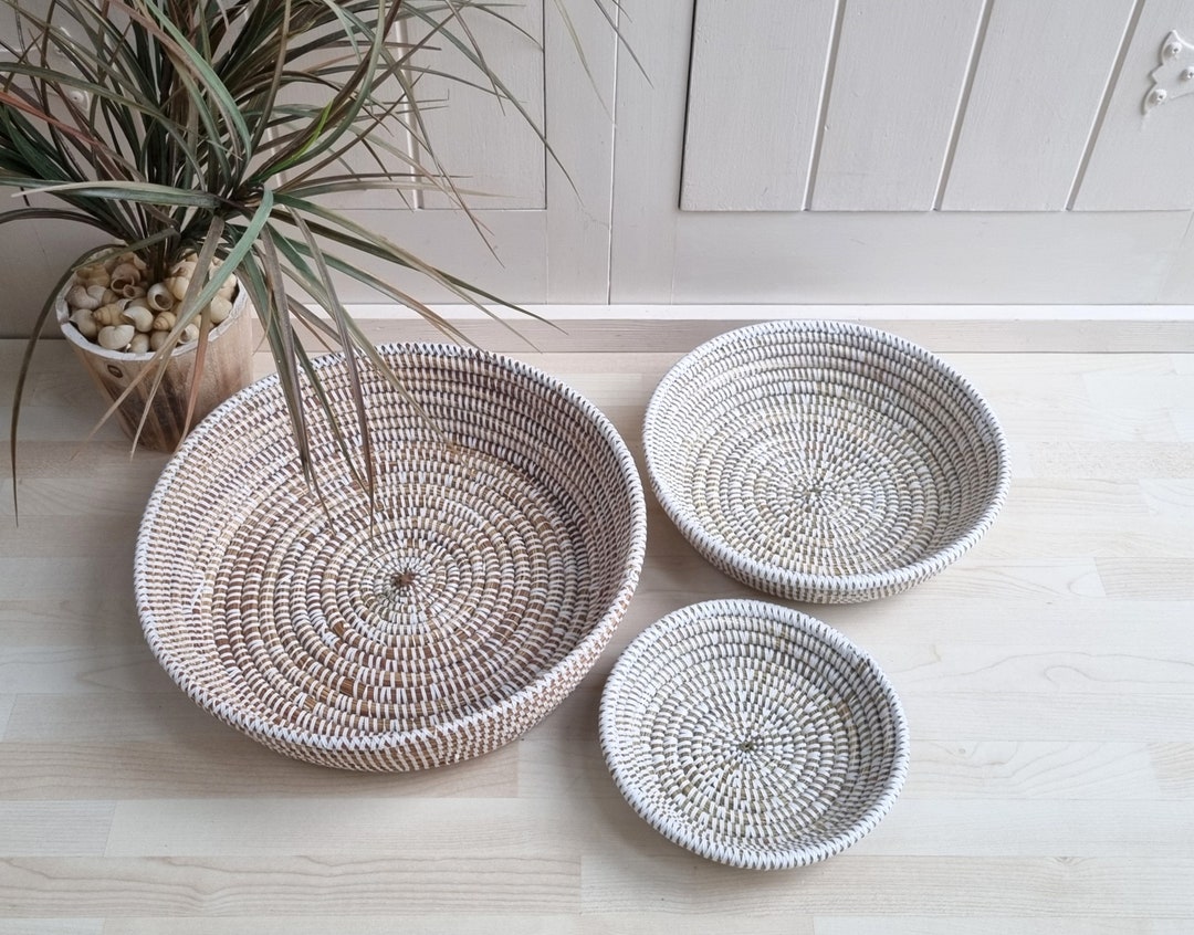 Set of 3 Round Wicker Baskets, Wall Baskets, Wicker Bowl, Decorative ...