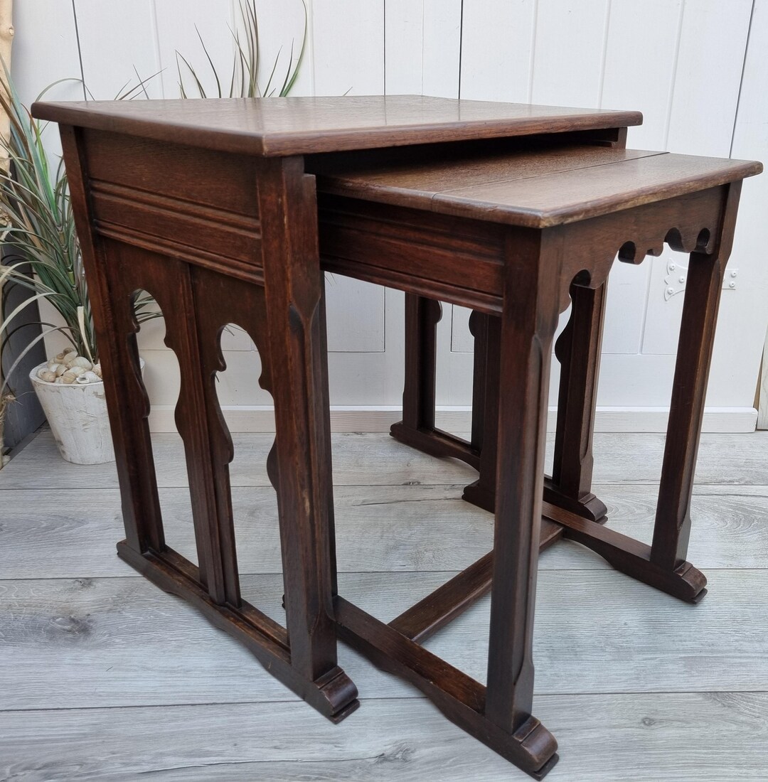 Set of 2 Wooden Nesting Tables, Plant Table, Side Table Set, Lamp Table ...