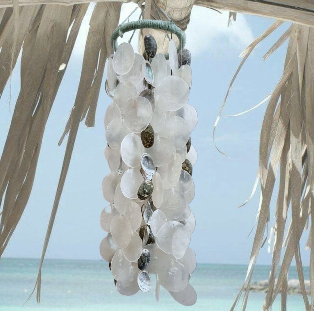 Capiz and Abalone Shell Wind Chime, Shell Art, Capiz Chime, White Capiz ...