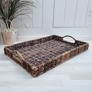 Rectangular Wicker Tray, Tray With Handles, Shallow Wicker Basket ...