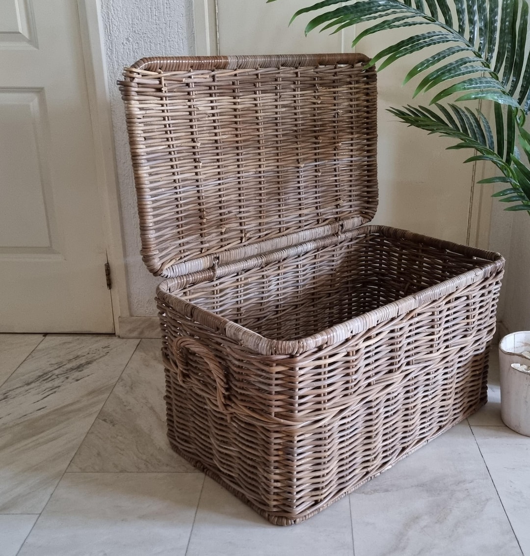 Large Rectangular Wicker Basket, Lidded Wicker Basket, Wicker Trunk ...