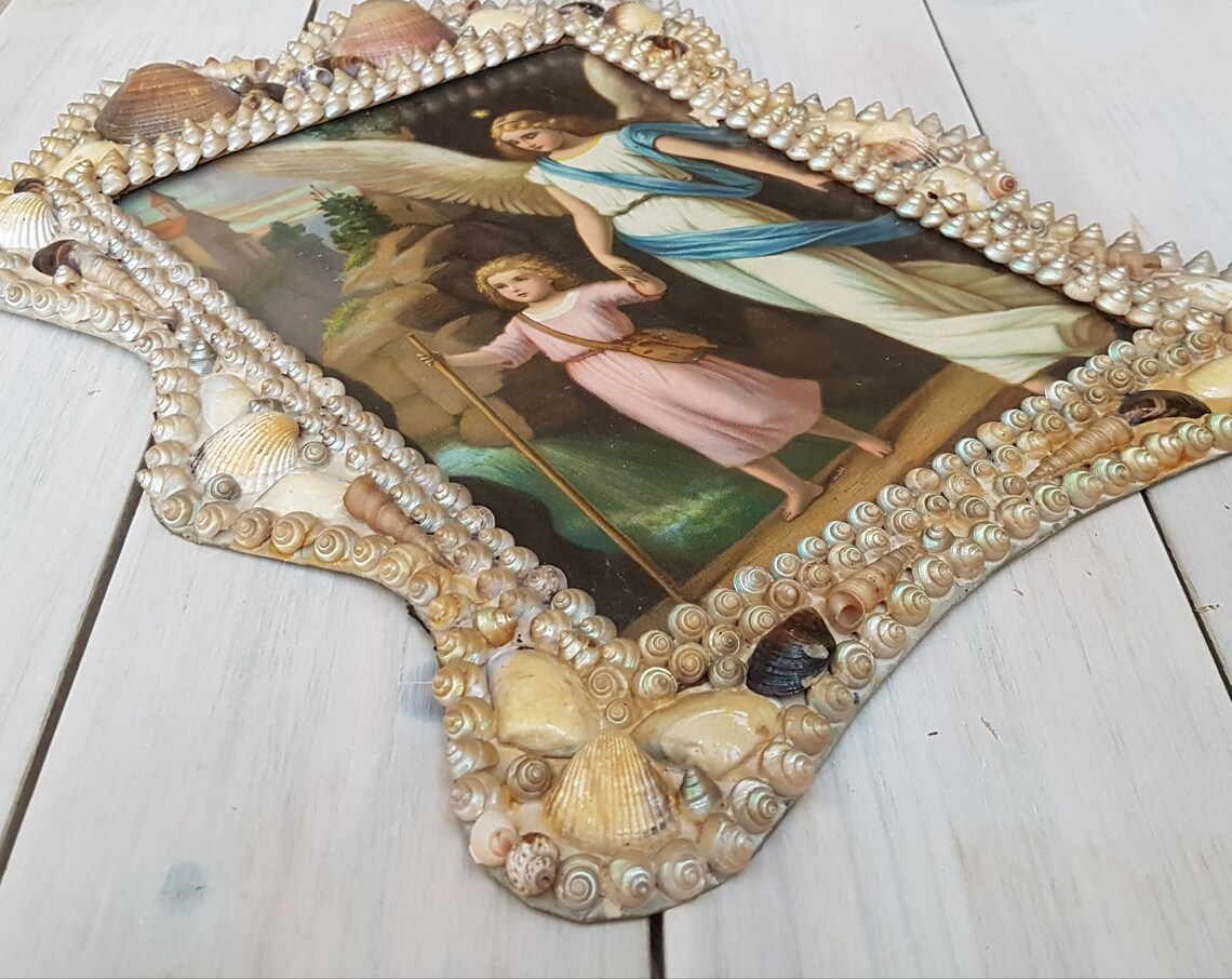 Beautiful Guardian Angel in Shell Frame the Holy Guardian - Etsy