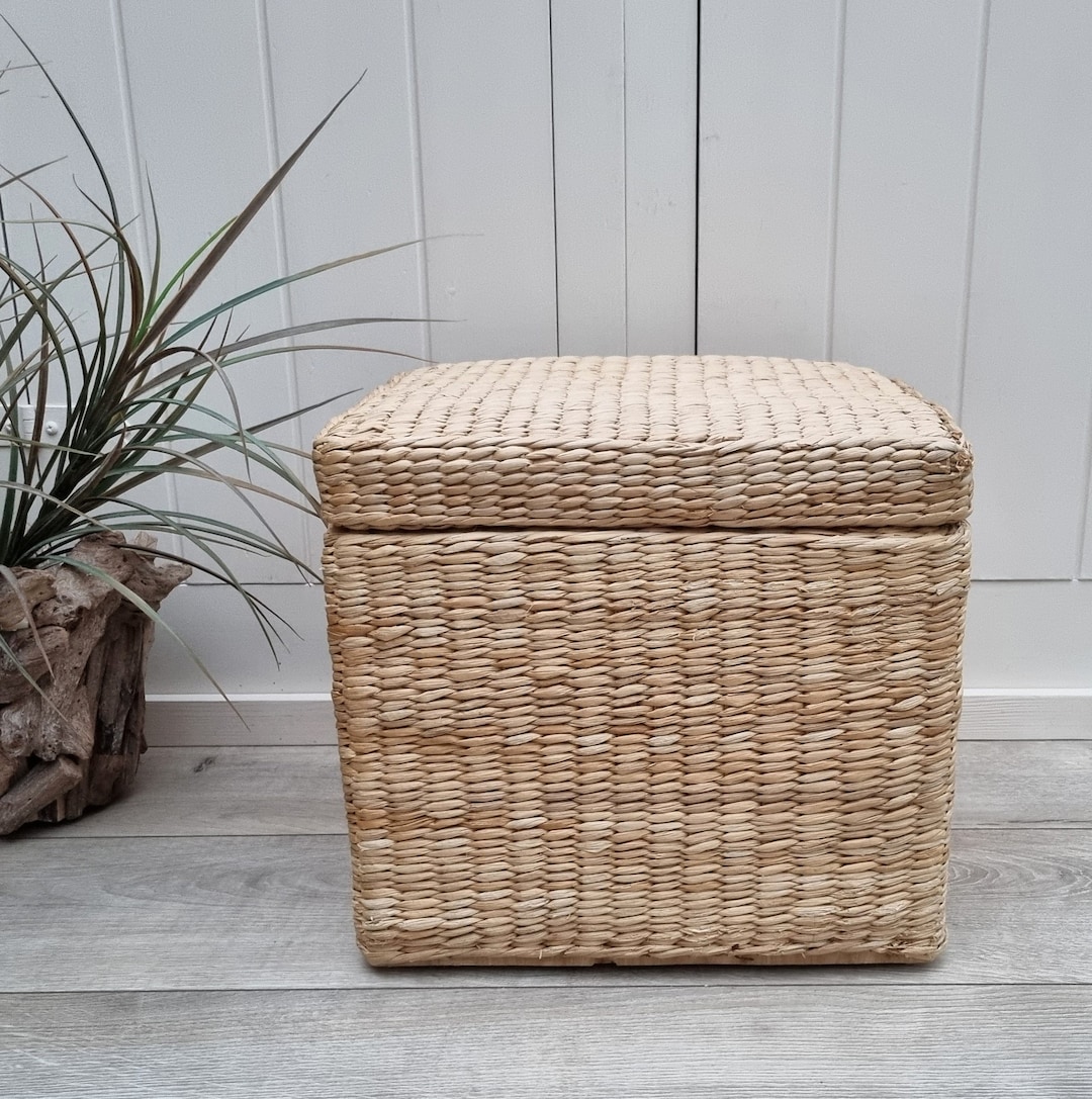 Wicker Storage Ottoman, Wicker Stool, Square Wicker Footstool, Storage ...
