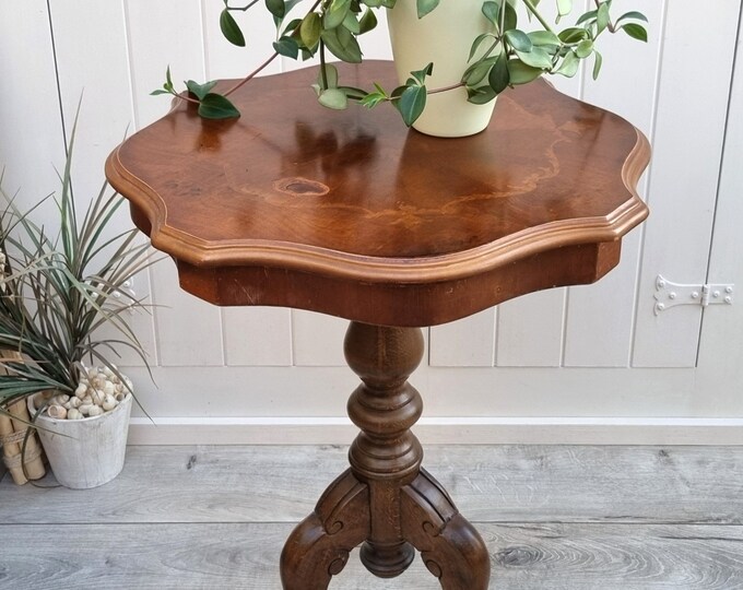 Walnut Wood Side Table, Pedestal Accent Table, Figured Walnut Top, Hand ...
