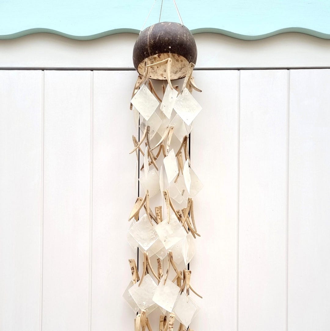 Coconut Capiz Wind Chime, White Capiz Shell Mobile, Housewarming Gift ...