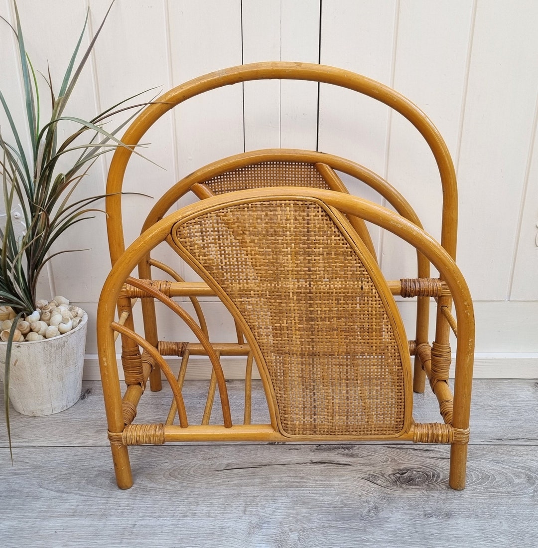 Bamboo and Wicker Magazine Holder, Wicker Basket, Newspaper Holder ...