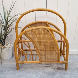 Bamboo and Wicker Magazine Holder, Wicker Basket, Newspaper Holder ...