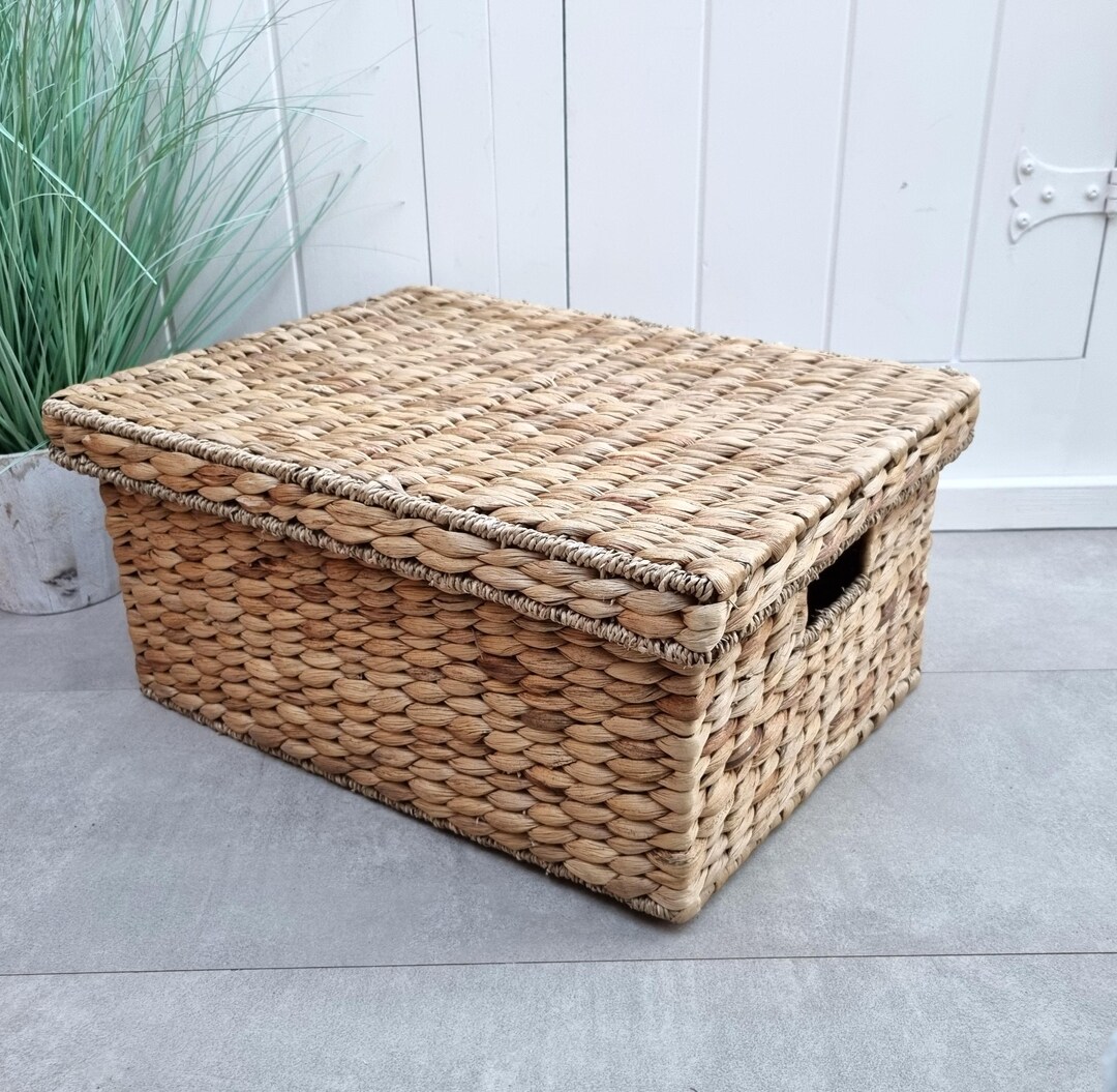 Rectangular Wicker Basket, Lidded Basket for Storage, Waterhyacinth ...