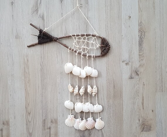 Wicker Fish & Shell Wind Chime Coastal Mobile Seashell Wind | Etsy
