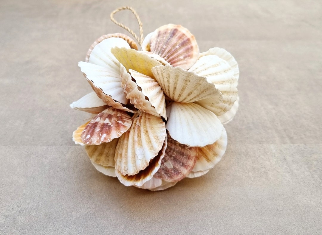 Flower Shell Ball, Coastal Ornament, Seashell Orb, Beach House, Coastal ...