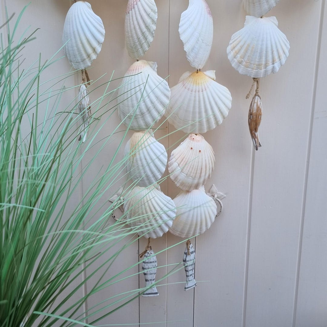 Shell Wall Hanger, Coastal Wall Decor, Wooden Fish, Shell Wind Chime ...