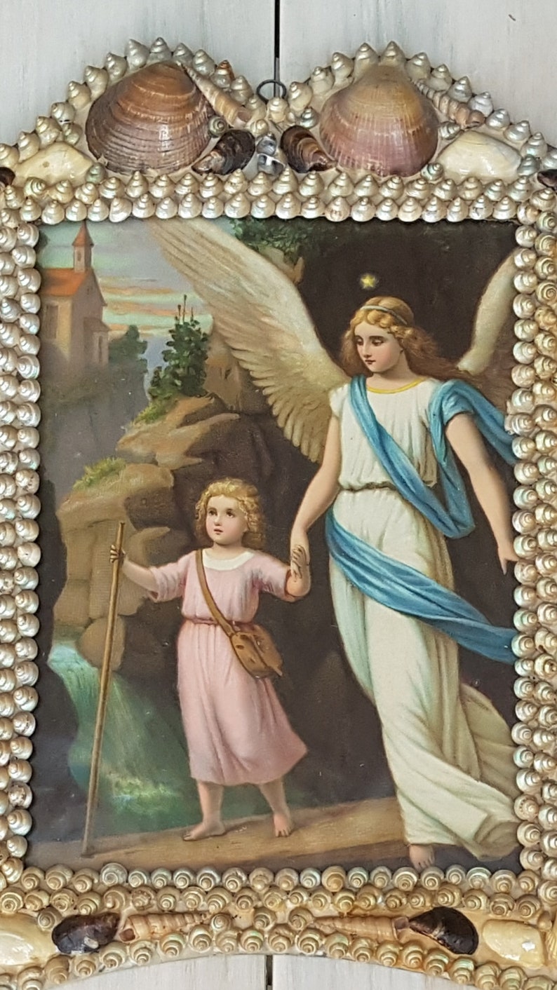 Beautiful Guardian Angel in Shell Frame the Holy Guardian - Etsy