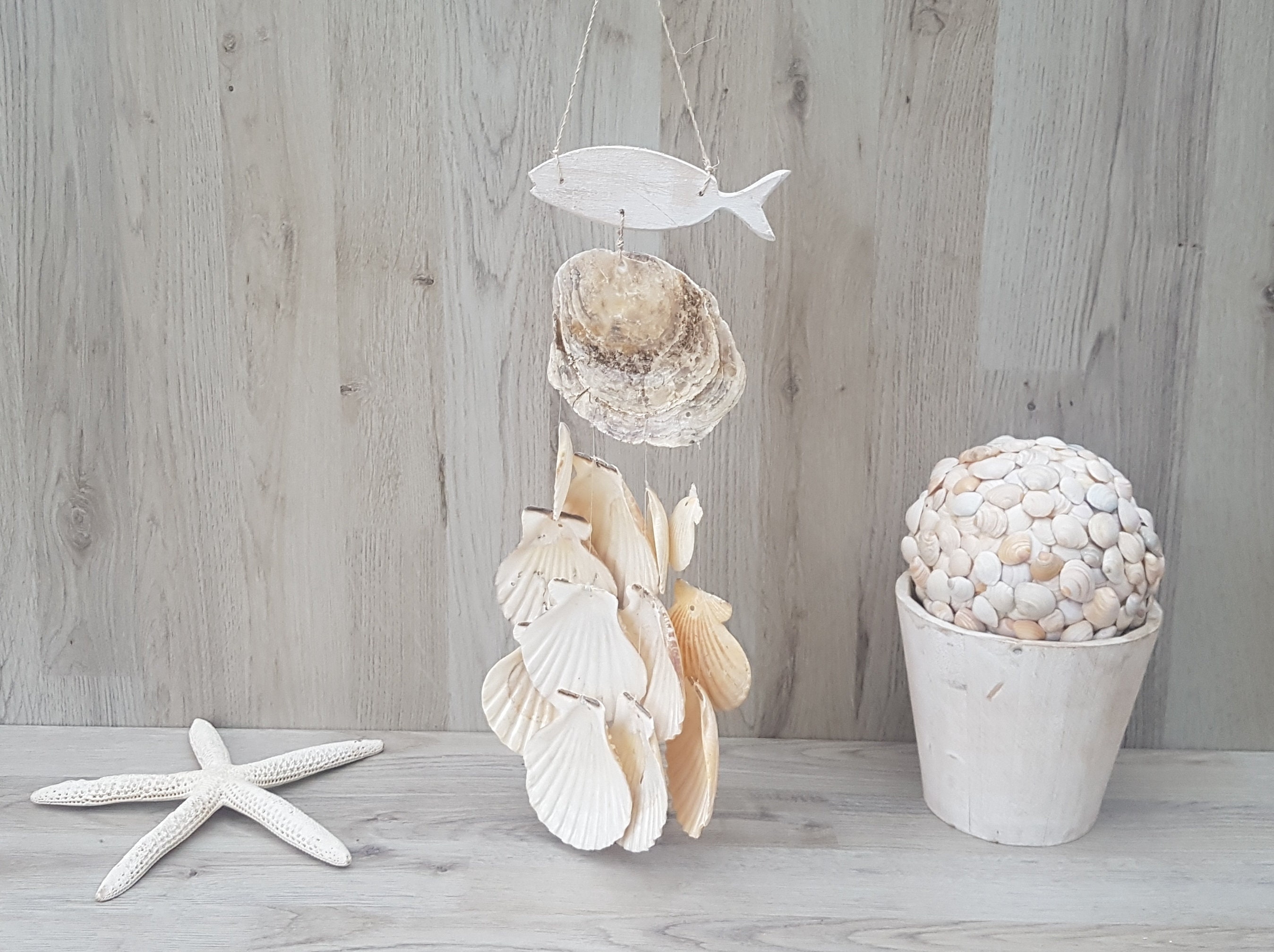 Wooden Fish & Shell Wind Chime Coastal Mobile Seashell Wall | Etsy