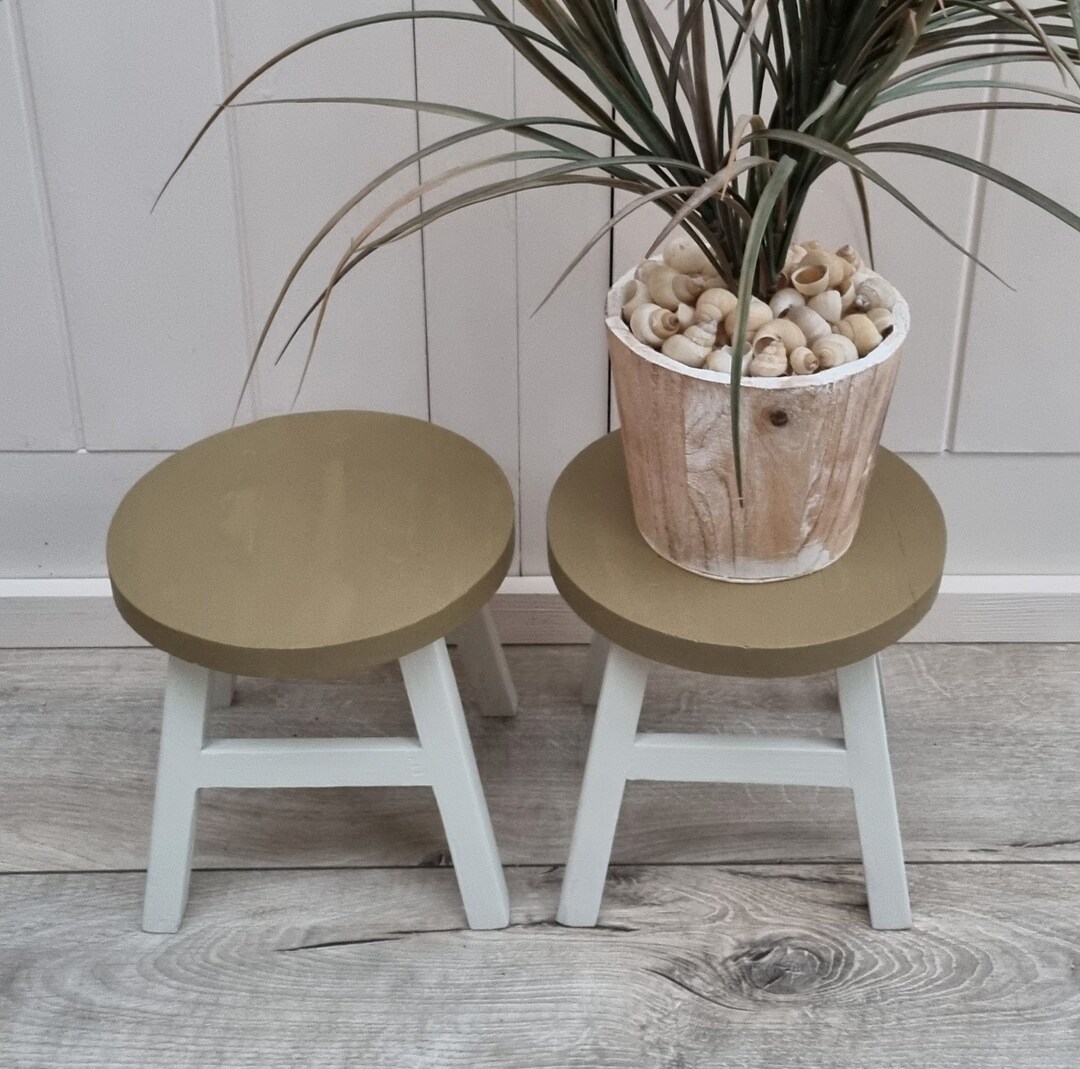 2 White Wooden Plant Tables, Wooden Stool. Plant Stand, Small Plant ...