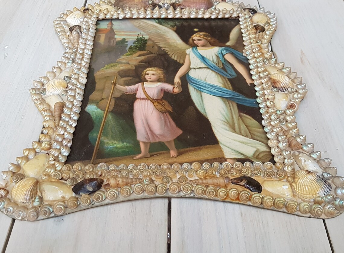 Beautiful Guardian Angel in Shell Frame the Holy Guardian - Etsy