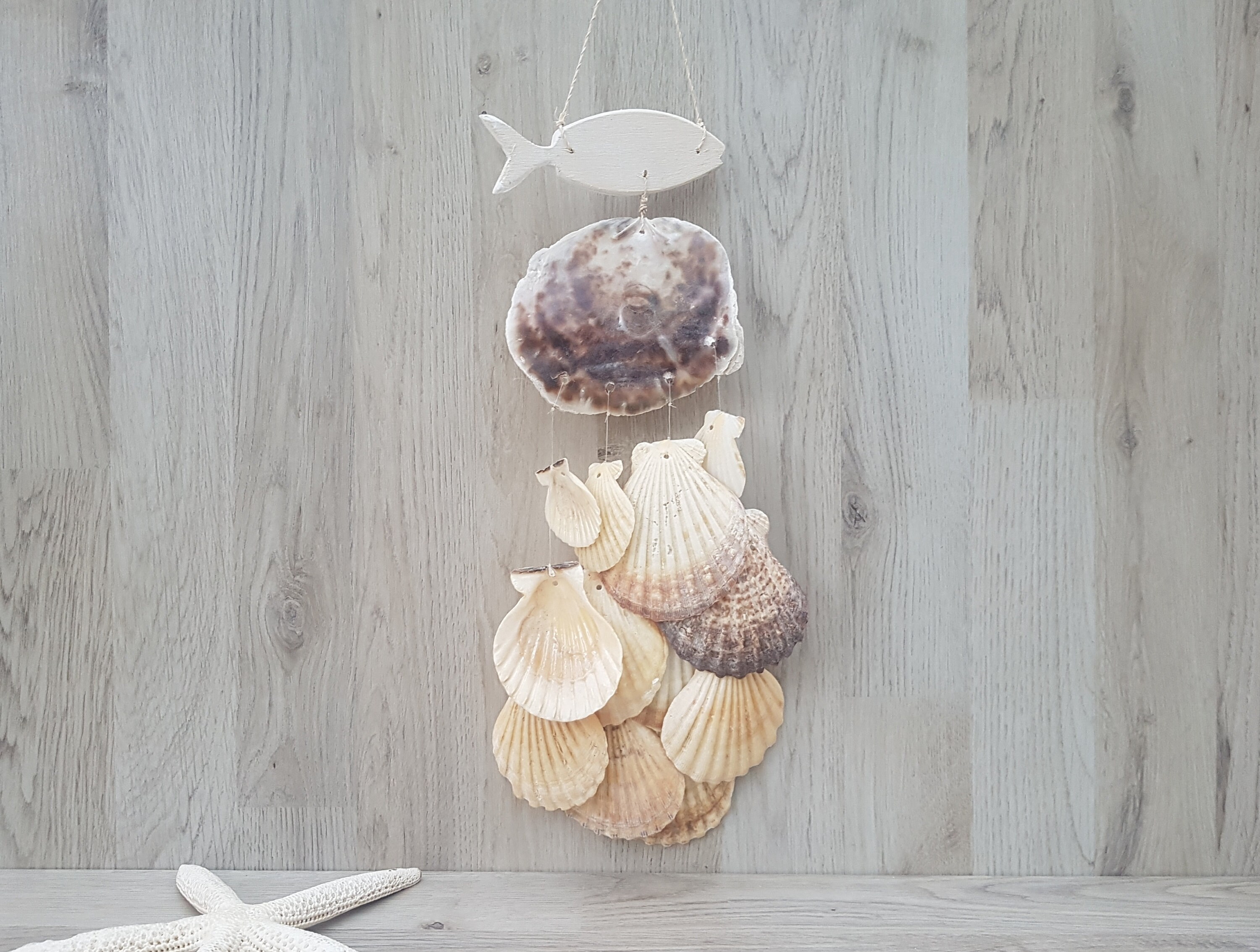Wooden Fish & Shell Wind Chime Coastal Mobile Seashell Wall | Etsy