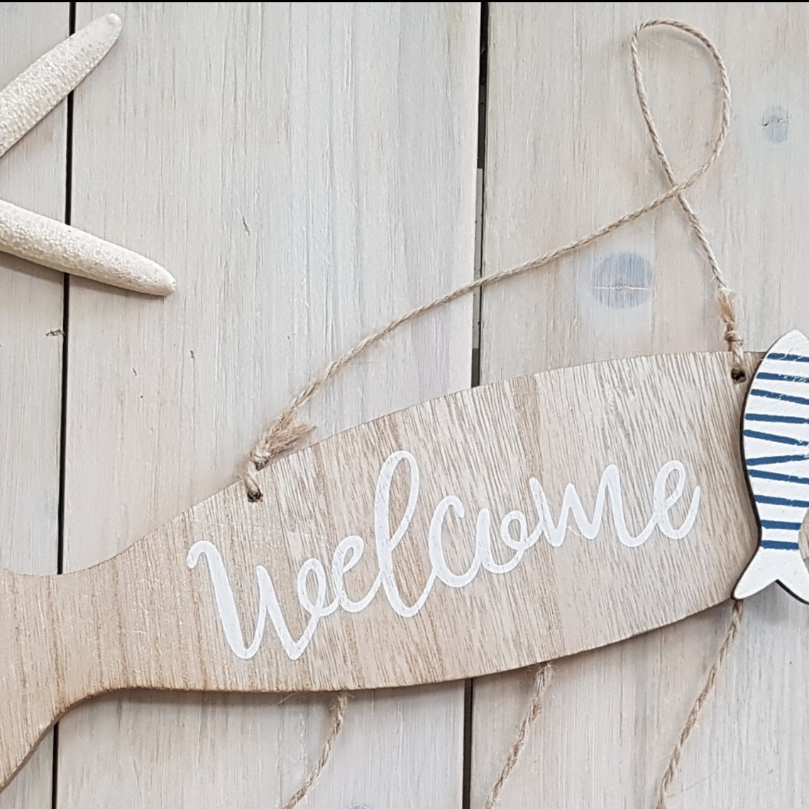 Wooden Fish 'Welcome' sign Beach decor Coastal | Etsy