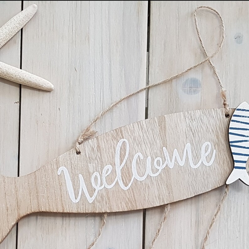 Wooden Fish 'welcome' Sign Beach Decor Coastal - Etsy