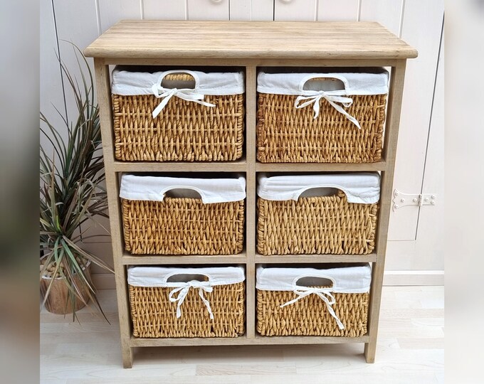 Vintage Chest of Drawers, Wicker Drawers, 6 Drawer Cabinet, Wicker ...