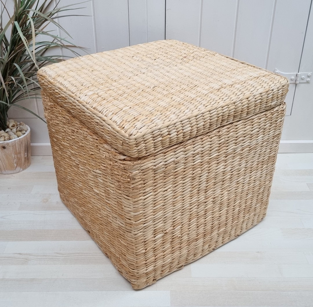 Large Storage Ottoman, Wicker Stool, Square Wicker Footstool, Storage ...