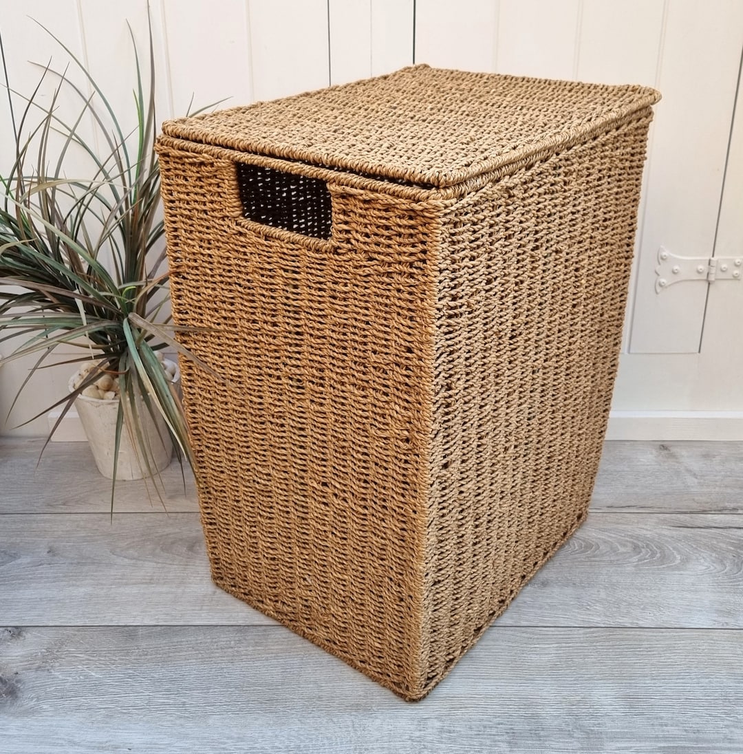 Large Rectangular Wicker Basket, Lidded Wicker Basket, Wicker Trunk ...