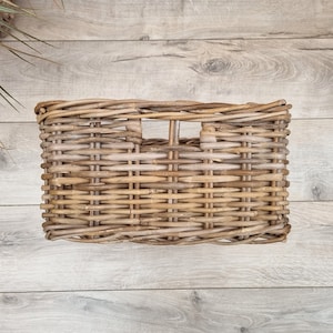 Vintage Old Gray Wicker Basket, Sturdy Wicker Basket, Decorative Wicker ...