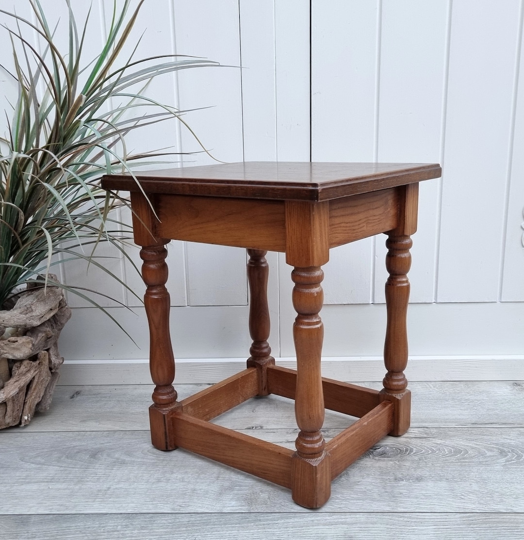 Mid Century Wooden Side Table, Turned Leg Table, Solid Wood Plant Table ...