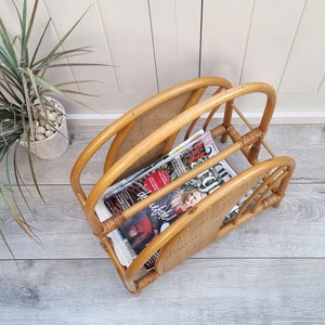 Bamboo and Wicker Magazine Holder, Wicker Basket, Newspaper Holder ...