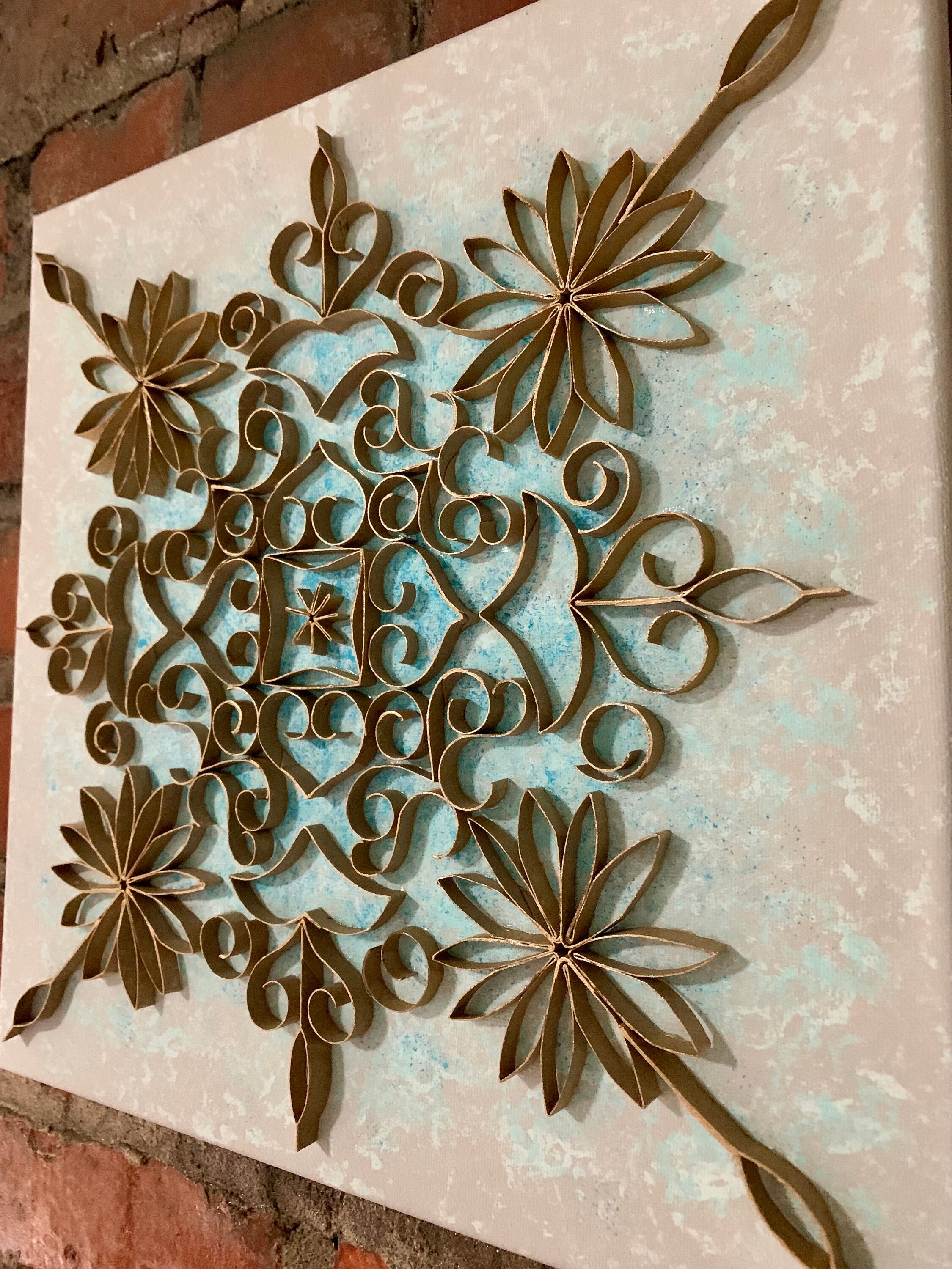 Canvas Wall Art, Mandela Style Raised Pattern on Blue Background. - Etsy