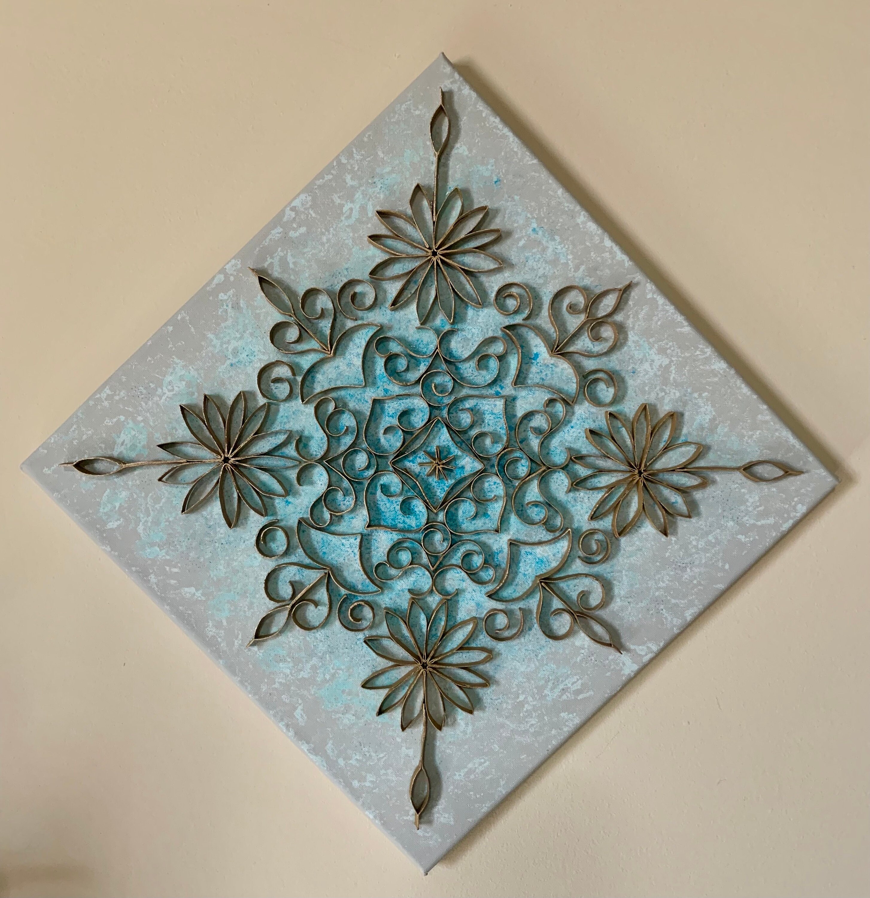 Canvas Wall Art, Mandela Style Raised Pattern on Blue Background. - Etsy