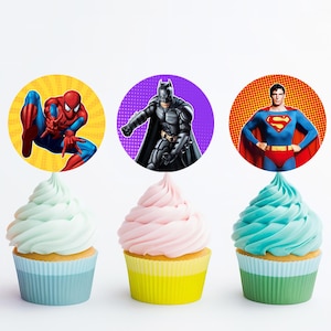 Printable Superhero Cupcake Toppers 12 Designs Digital Download - Etsy