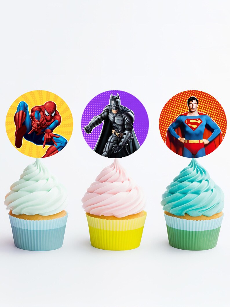 Printable Superhero Cupcake Toppers - 12 Designs - Digital Download - Etsy