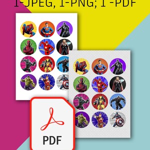 Printable Superhero Cupcake Toppers 12 Designs Digital Download - Etsy