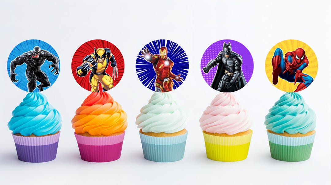 Printable Superhero Cupcake Toppers 12 Designs Digital Download - Etsy