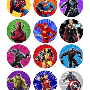 Printable Superhero Cupcake Toppers 12 Designs Digital Download - Etsy