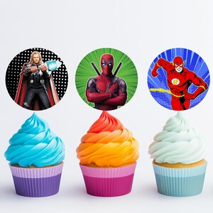 Printable Superhero Cupcake Toppers 12 Designs Digital Download - Etsy