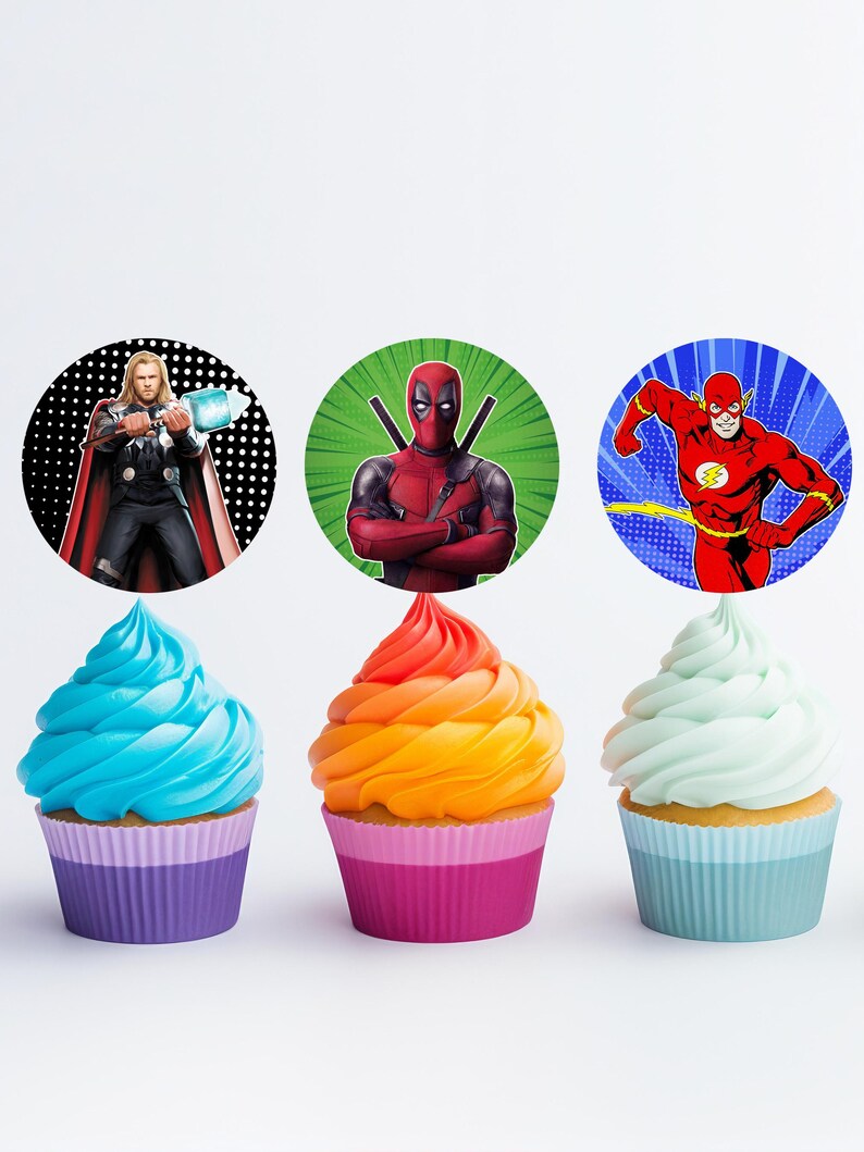 Printable Superhero Cupcake Toppers - 12 Designs - Digital Download - Etsy